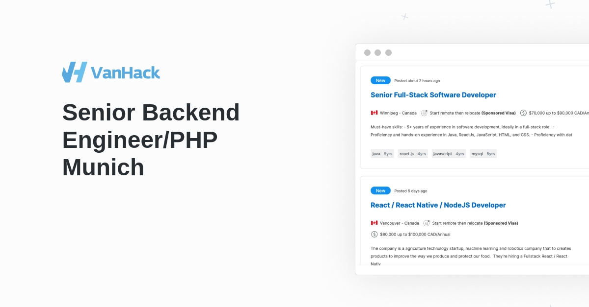 Senior Backend Engineer/PHP Munich - VanHack